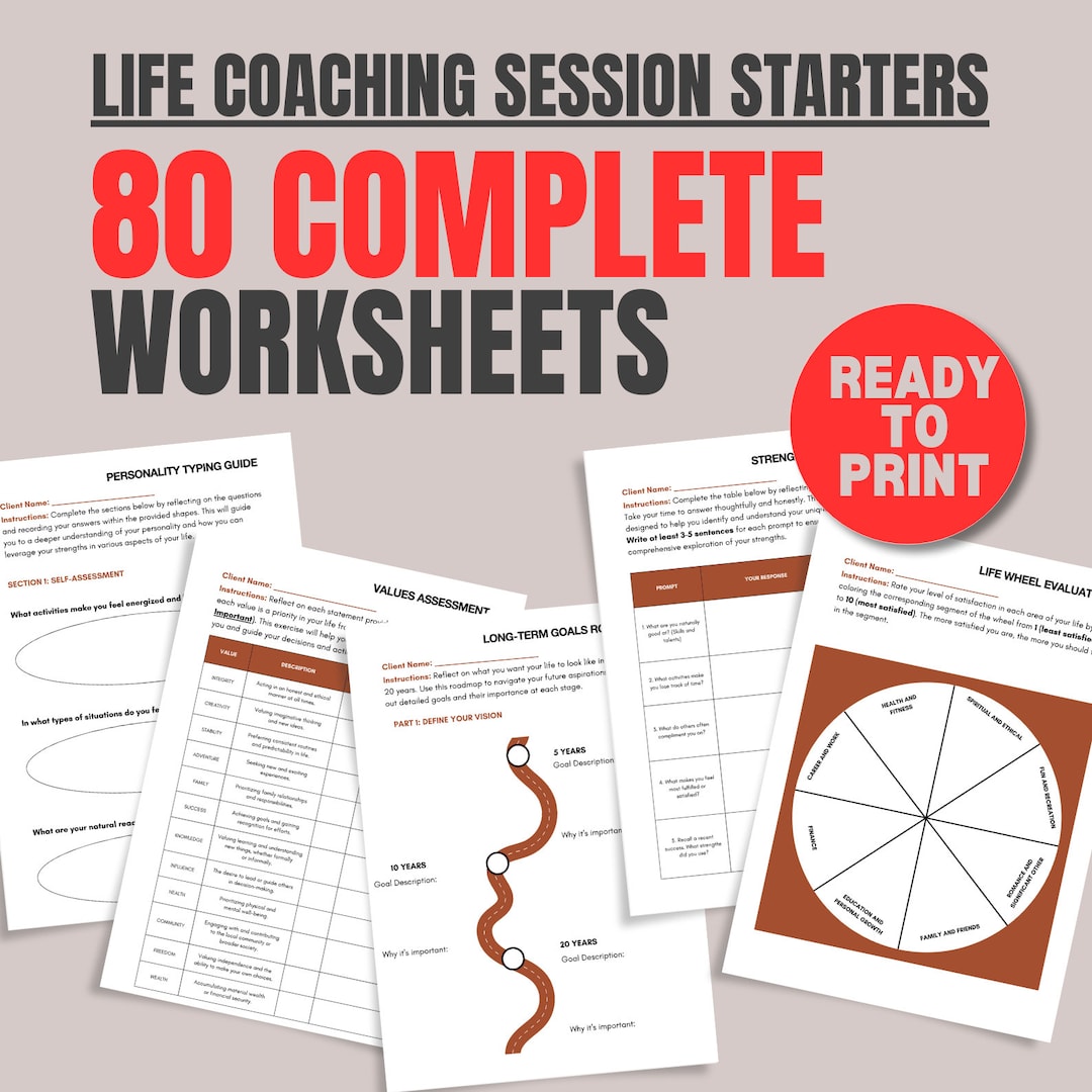 80 Complete Worksheets for Life Coaches, Life Coach Workbook Canva ...