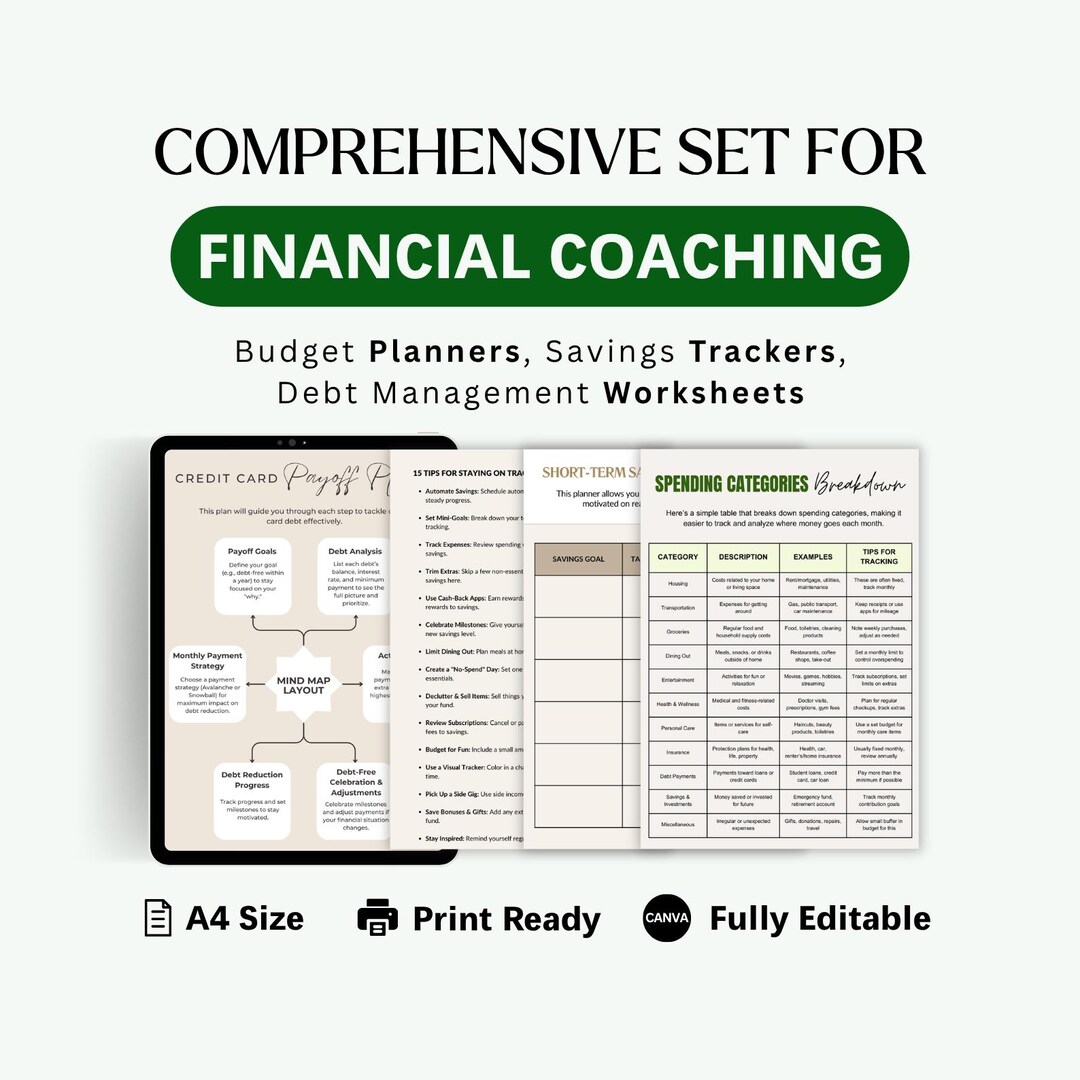 Financial Coaching 50 Pages of Budget Planners Debt Organizers Savings ...