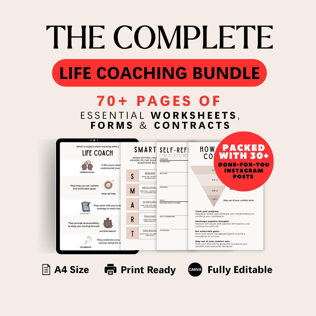 Life Coaching Printable Bundle With 70+ Editable PDF Worksheets Forms ...