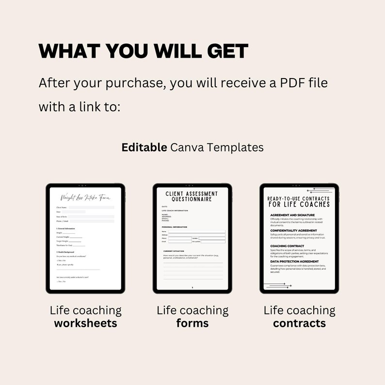 Life Coaching Printable Bundle With 70+ Editable PDF Worksheets Forms ...
