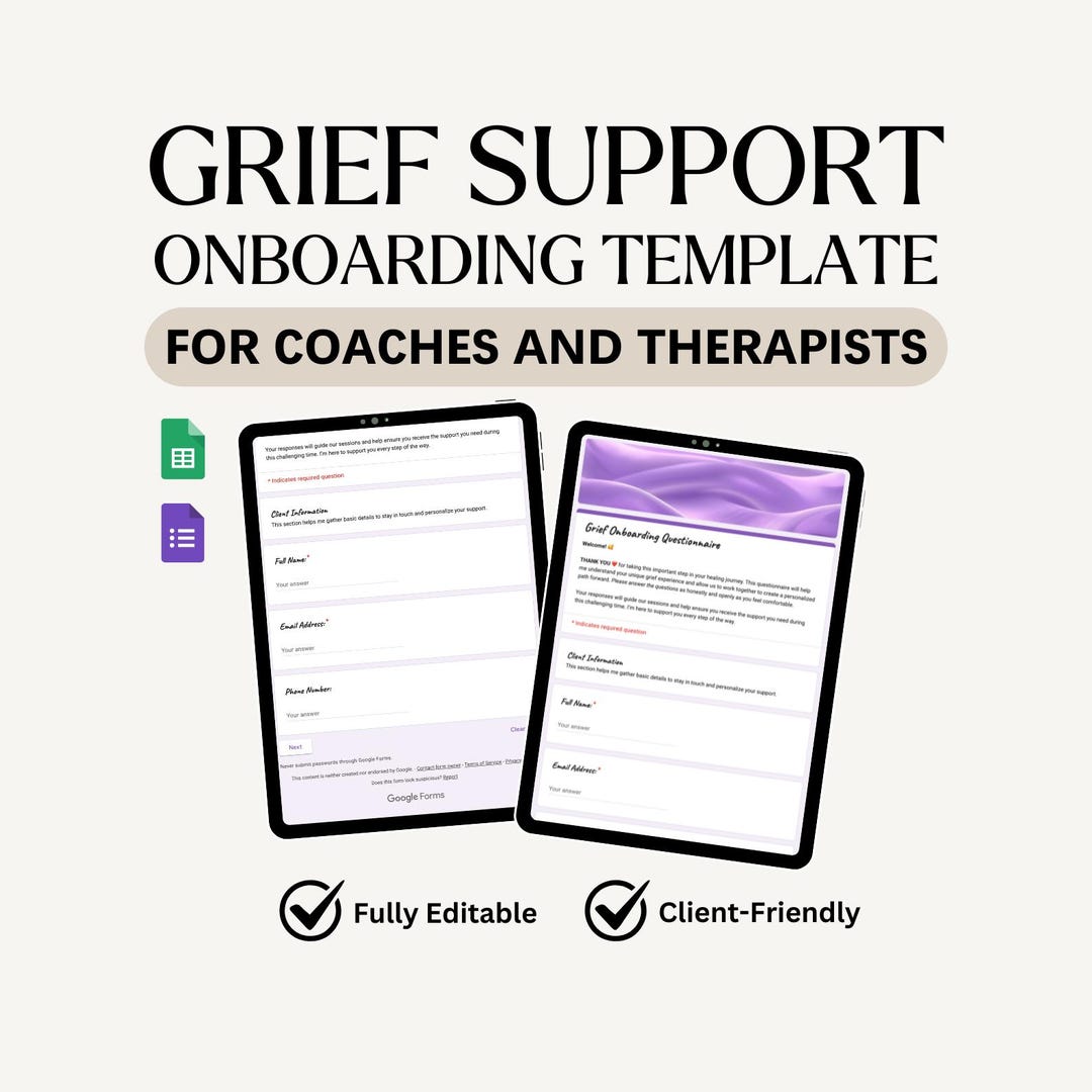 Grief Onboarding Questionnaire Google Form Template | Client Intake ...
