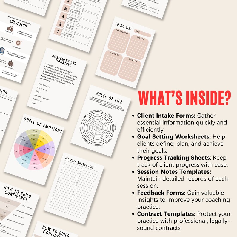 Life Coaching Printable Bundle With 70+ Editable PDF Worksheets Forms ...