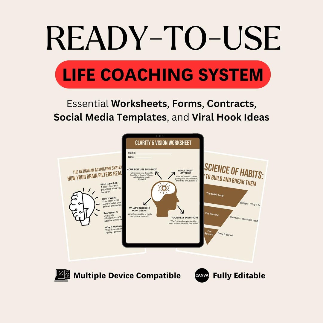 Life Coaching Forms Bundle: Editable Worksheets, Social Media Templates ...