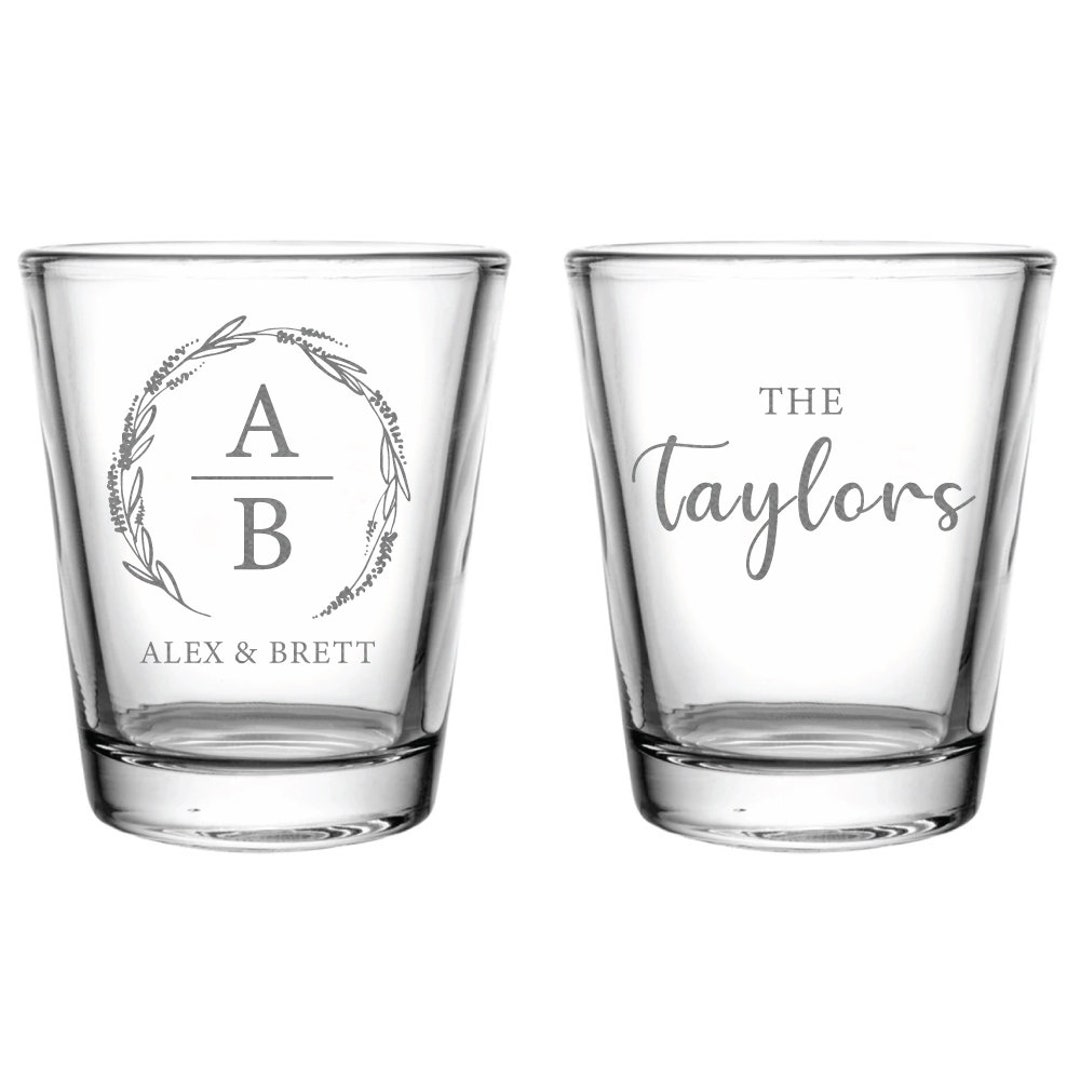 Personalized Wedding Shot Glasses, Custom Wedding Monogram Glassware ...