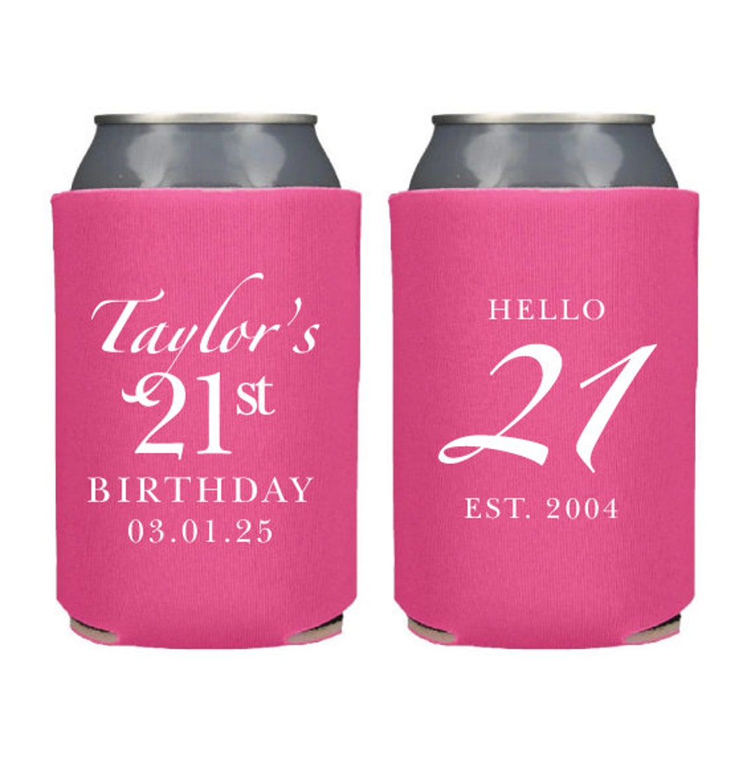 Hello 21 Birthday Can Coolers, 21st Birthday Can Cooler Favors, 21st ...