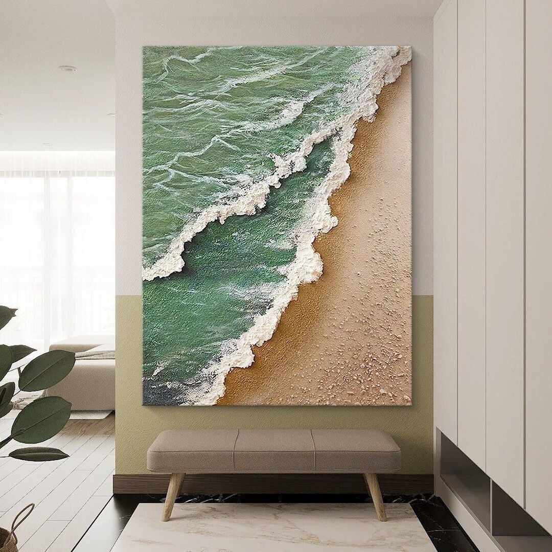 Green Sea Waves Decor Oil Painting Large Wall Hand Painted - Etsy