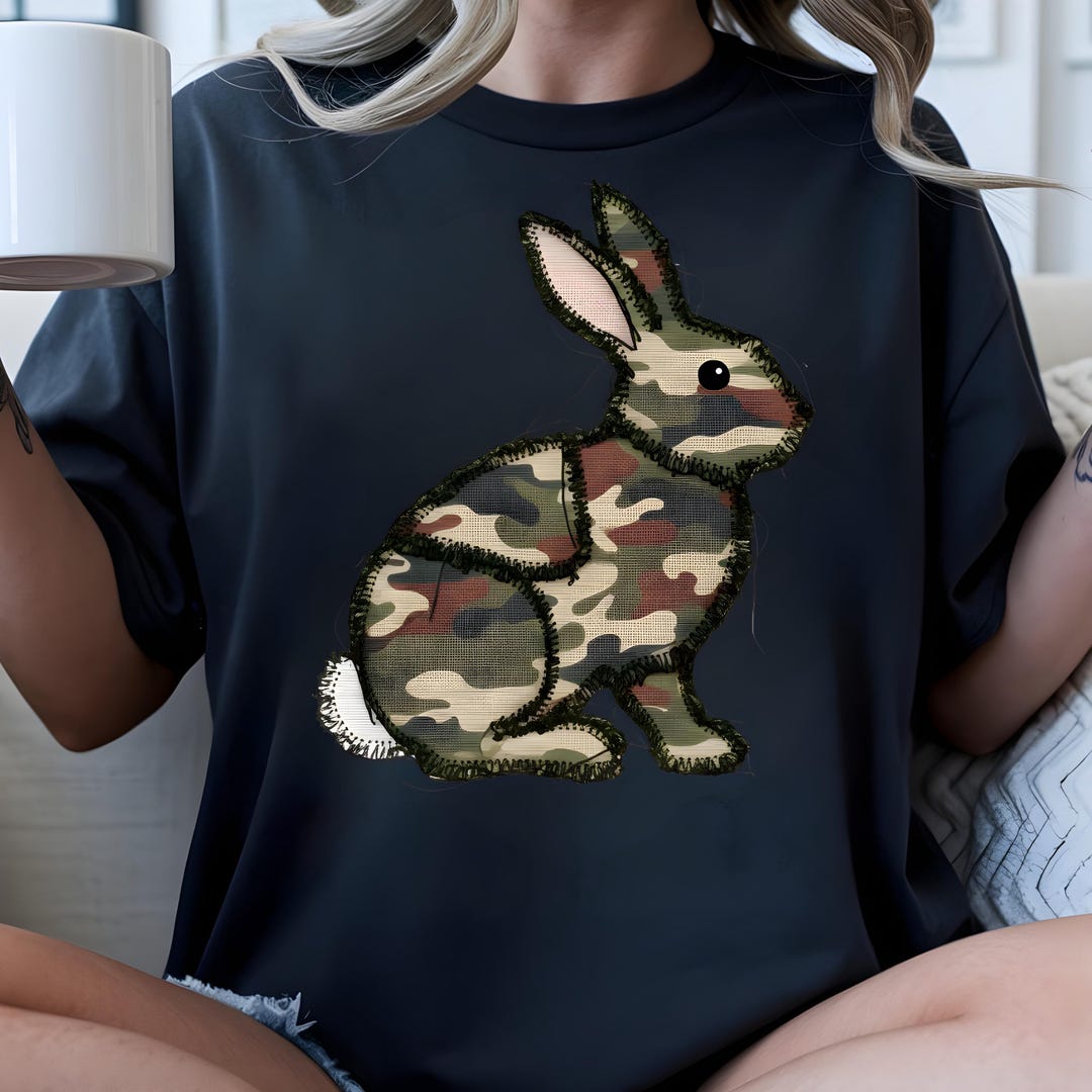 Camo Easter Bunny PNG: Faux Patchwork Rabbit Illustration (digital ...