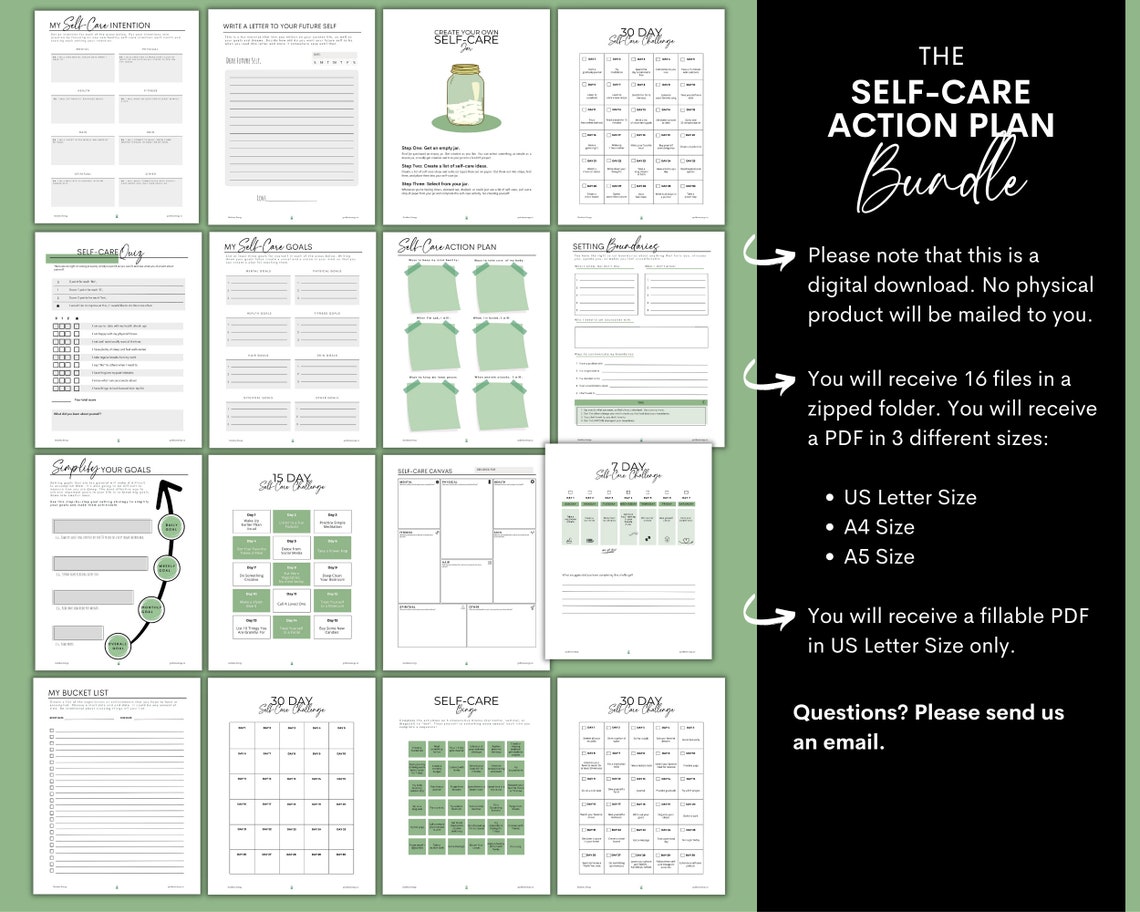Self-care Action Plan Bundle, Self-care Printables, Self-care Templates ...