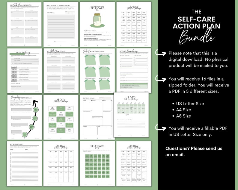Self-care Action Plan Bundle, Self-care Printables, Self-care Templates ...