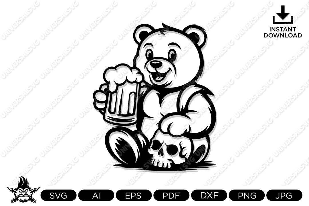 Bear With Beer & Skeleton Head Design - Instant Digital Download (svg ...