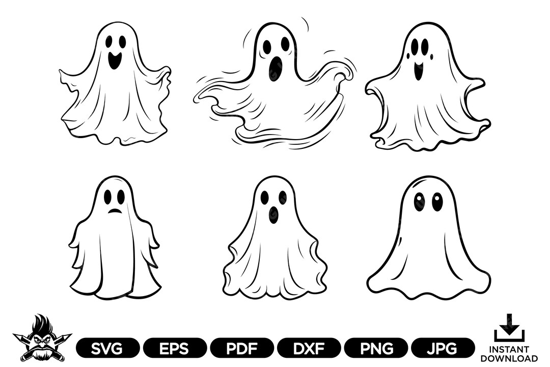 Ghost SVG Bundle, Spooky Ghost Silhouette, Cute Ghosts Faces, PNG ...
