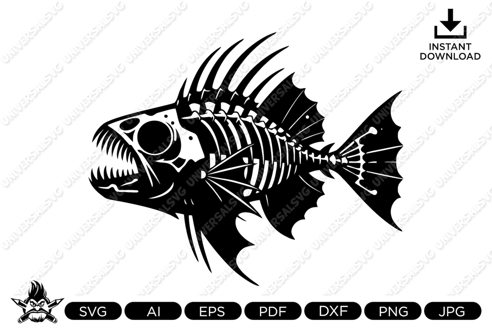 Skeleton Fish SVG, Angler Fish SVG, Clipart, Digital Download for Vinyl ...
