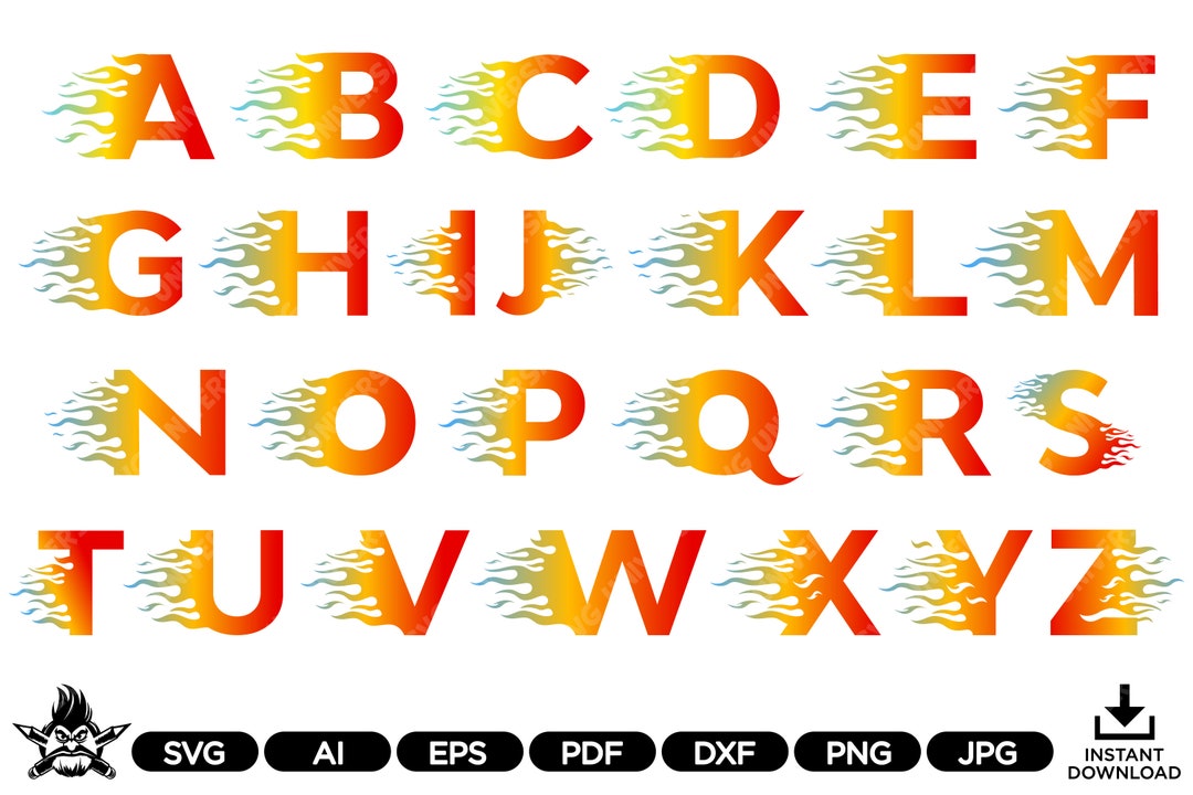 Flame Letters SVG, Burning Letters Alphabet, Fire Font Vector Clipart ...