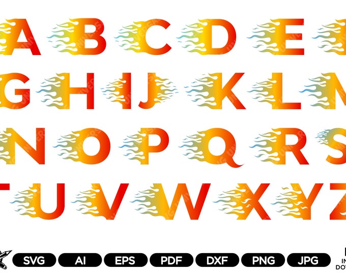 Fire Alphabet Vector Fire Letters SVG instant Download Fire DXF Eps ...