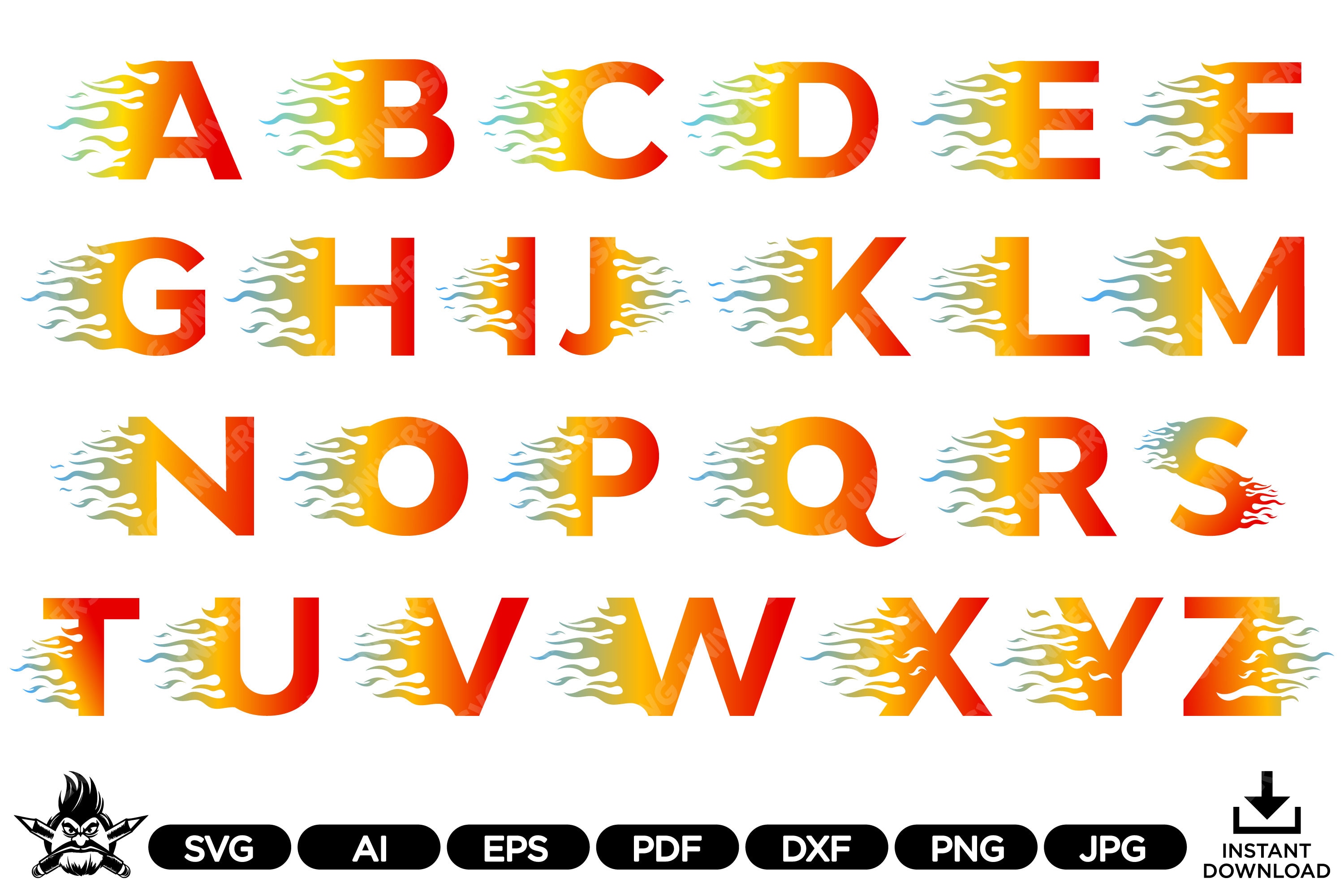 Flame Letters SVG, Burning Letters Alphabet, Fire Font Vector Clipart ...