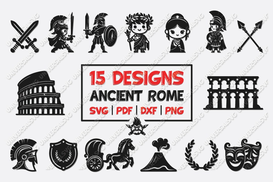 Ancient Rome SVG Bundle, 15 Classic Roman Icons for Crafting, Digital ...