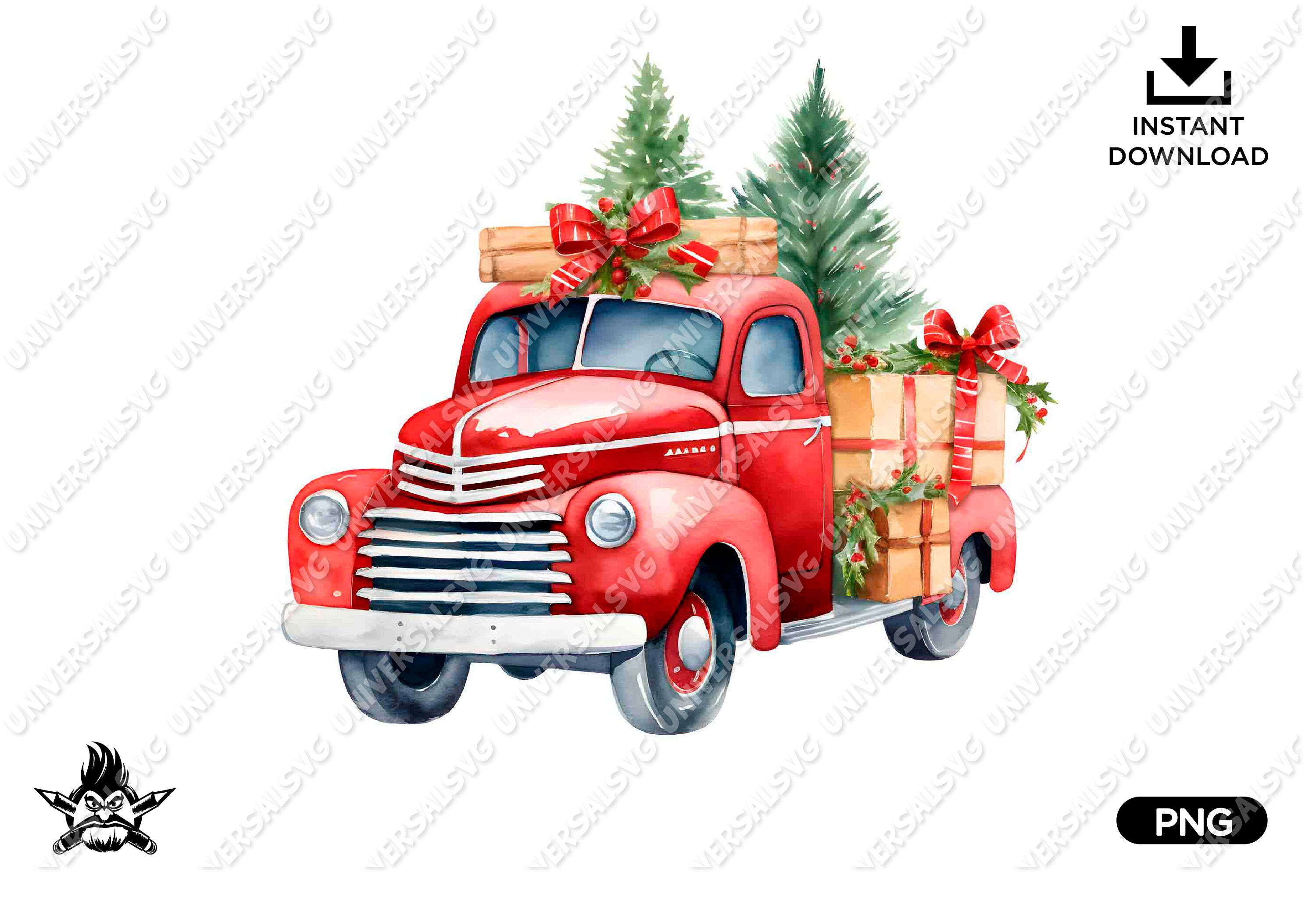Christmas Truck Clipart PNG, Watercolor Vintage Christmas Illustration ...