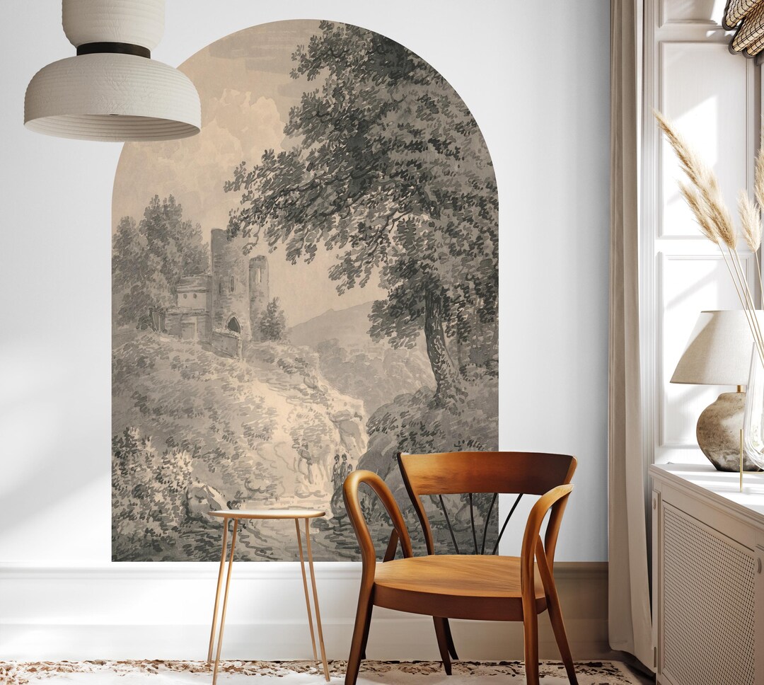 Rustic Vintage Palace Tree Wall Decal, Landscape Forest Peel and Stick ...