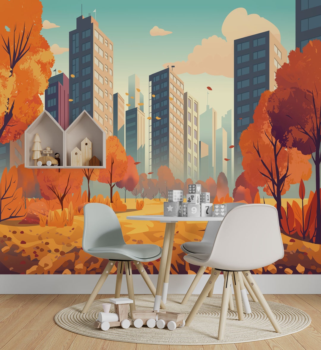 Kids Autumn Wallpaper / Kids Jungle Wall Mural / Kids City Wall Mural ...