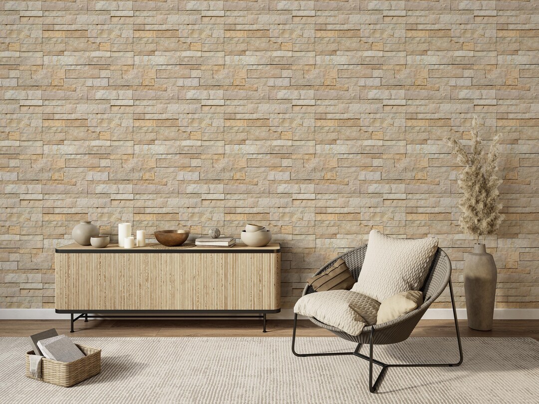 Vintage Brick Wallpaper, Peel and Stick Beige Stone Wallpaper, Stone ...
