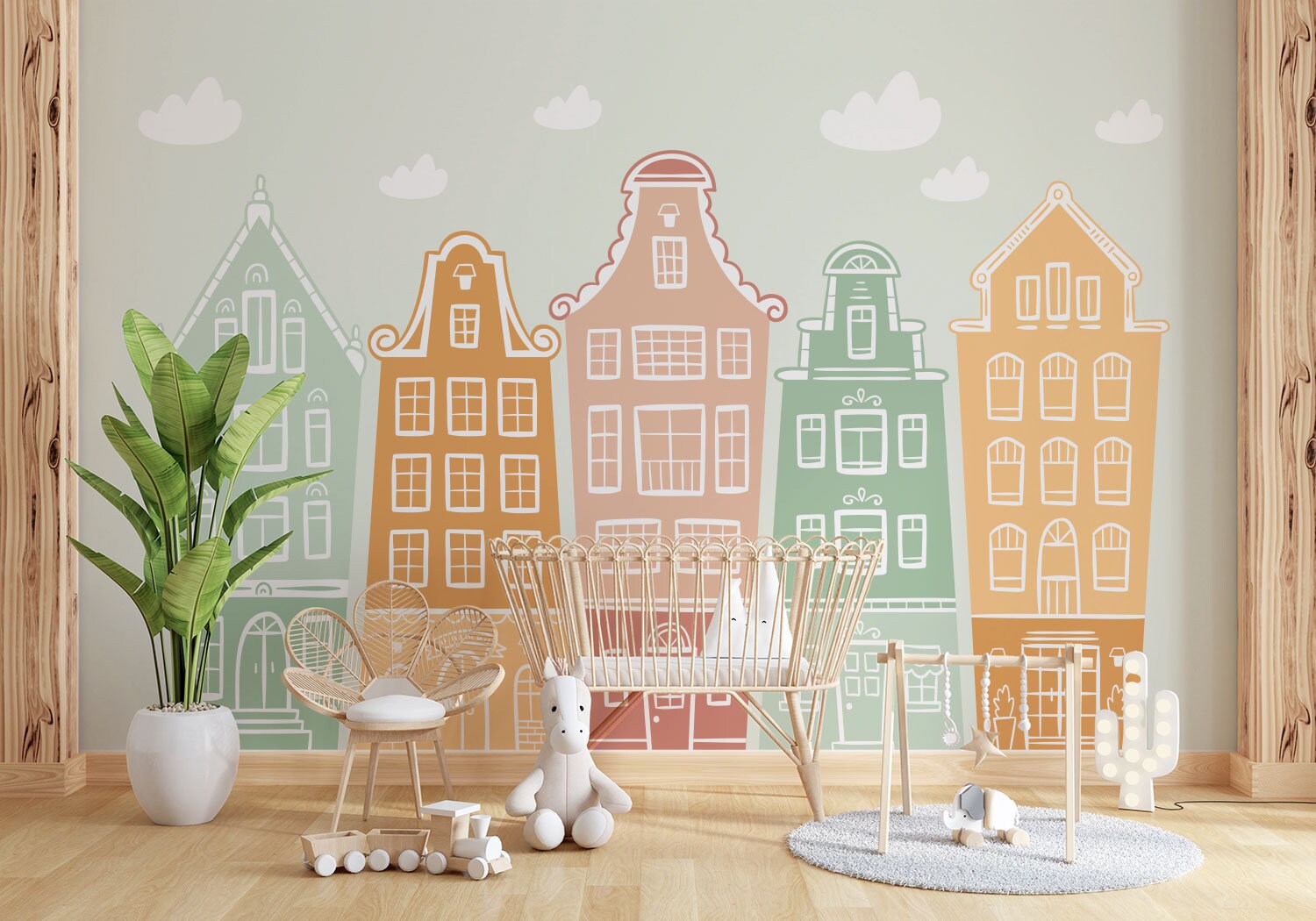 Kids City Wallpaper / Colorful Nursery Town Wallpaper / Kids Colorful ...