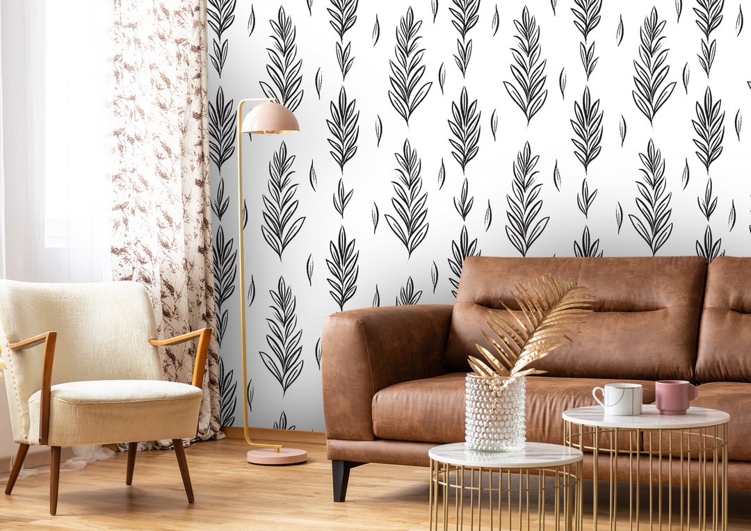 Leaves Wallpaper / White Pattern Wallpaper / Art Abstract - Etsy