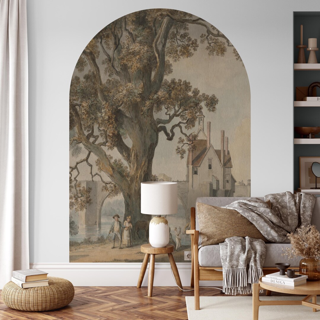 Scenic River and Vintage Bridge Wall Decal, Vintage Peel and Stick Arch ...