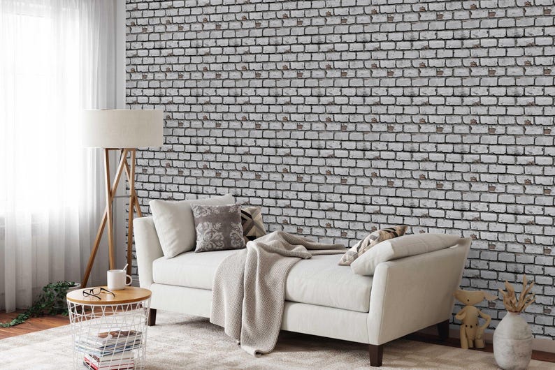 Gray Clinker Brick Wallpaper, Rustic Industrial Style Removable Wall ...