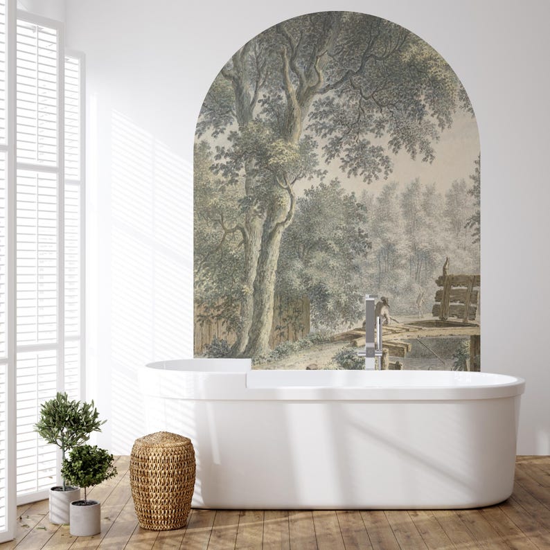 Vintage Bridge Wall Decal, Vintage Scenic River Peel and Stick Arch ...