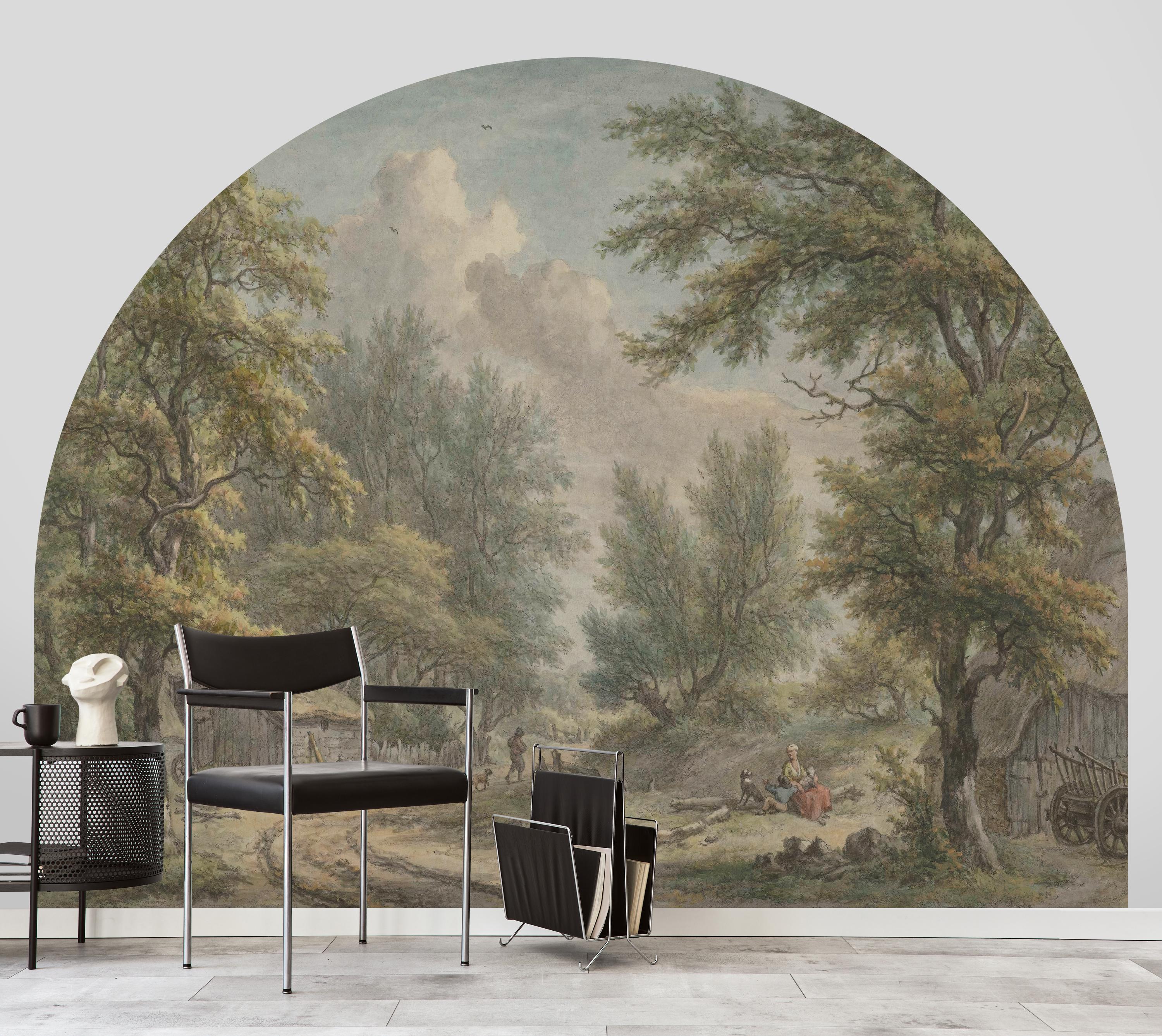 Vintage Village Landscape Wall Decal: Rustic Arch Peel and Stick Mural ...