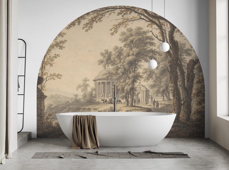 Vintage Castle Forest Wallpaper, Panoramic Palace Tree Wall Decal ...