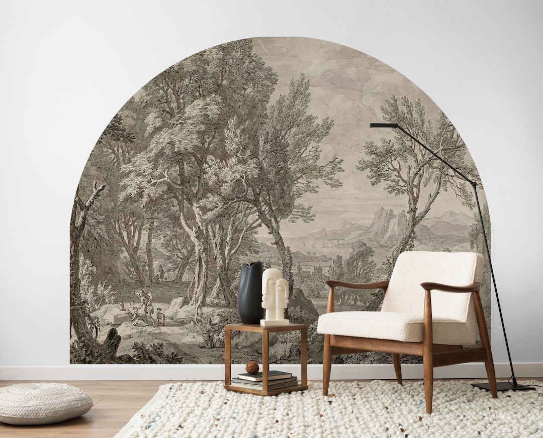 Vintage Tree Landscape Wall Decal: Rustic Arch Peel and Stick Mural ...