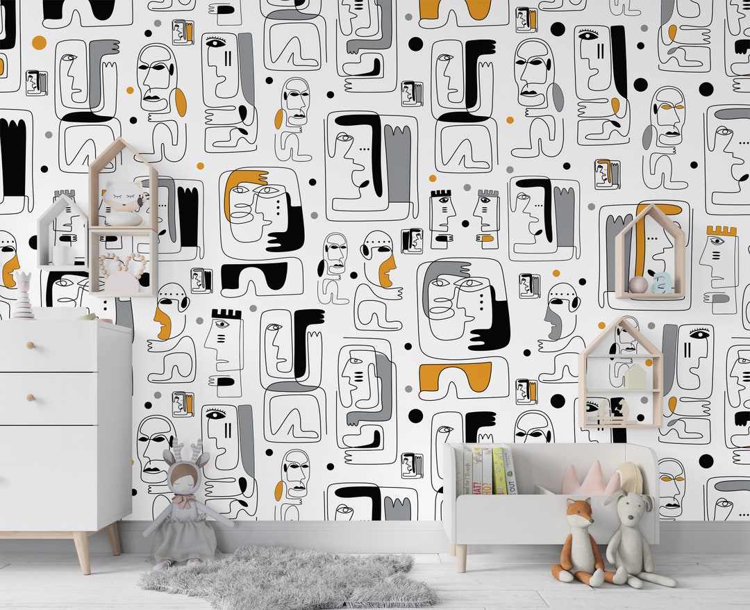 Kids Face Line Wallpaper / Kids Wallpaper / Line Art Face - Etsy Australia