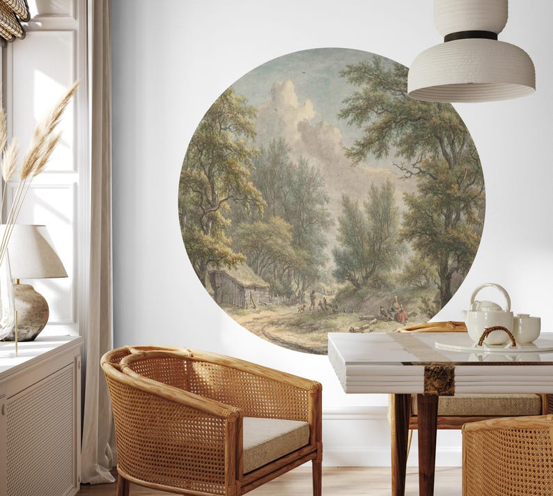 Vintage Village Landscape Wall Decal: Rustic Arch Peel and Stick Mural ...