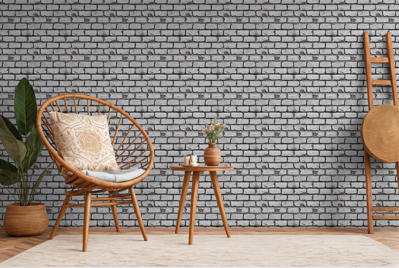Gray Clinker Brick Wallpaper, Rustic Industrial Style Removable Wall ...