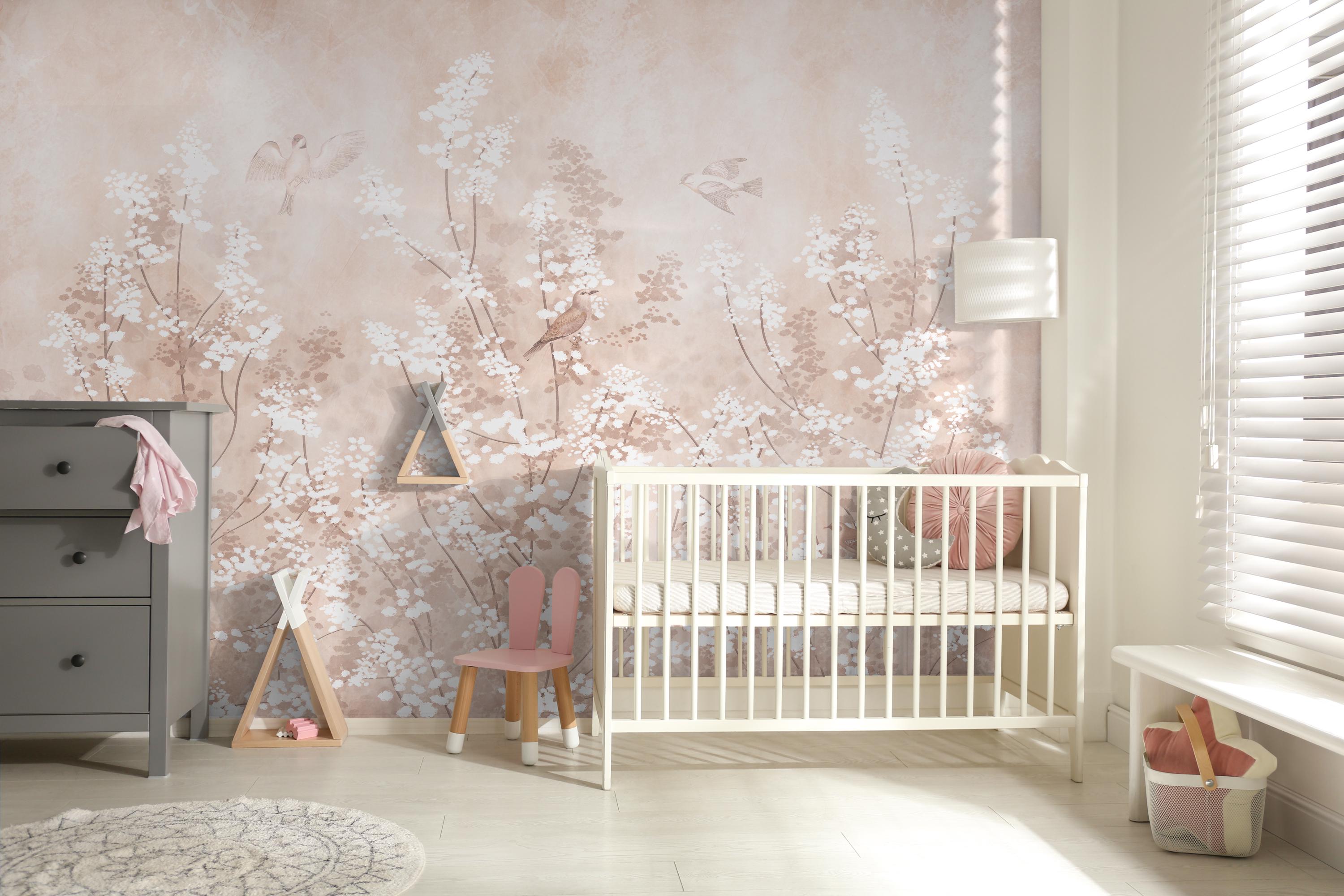 Chinoiserie Soft Beige Floral Bird Wallpaper, Vintage Neutral Blossom ...