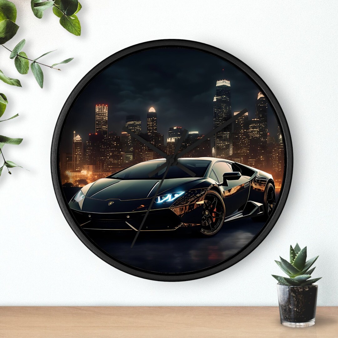 Wall Clock, Black Lamborghini Exotic Fancy Sexy Entrepreneur Bachelor ...