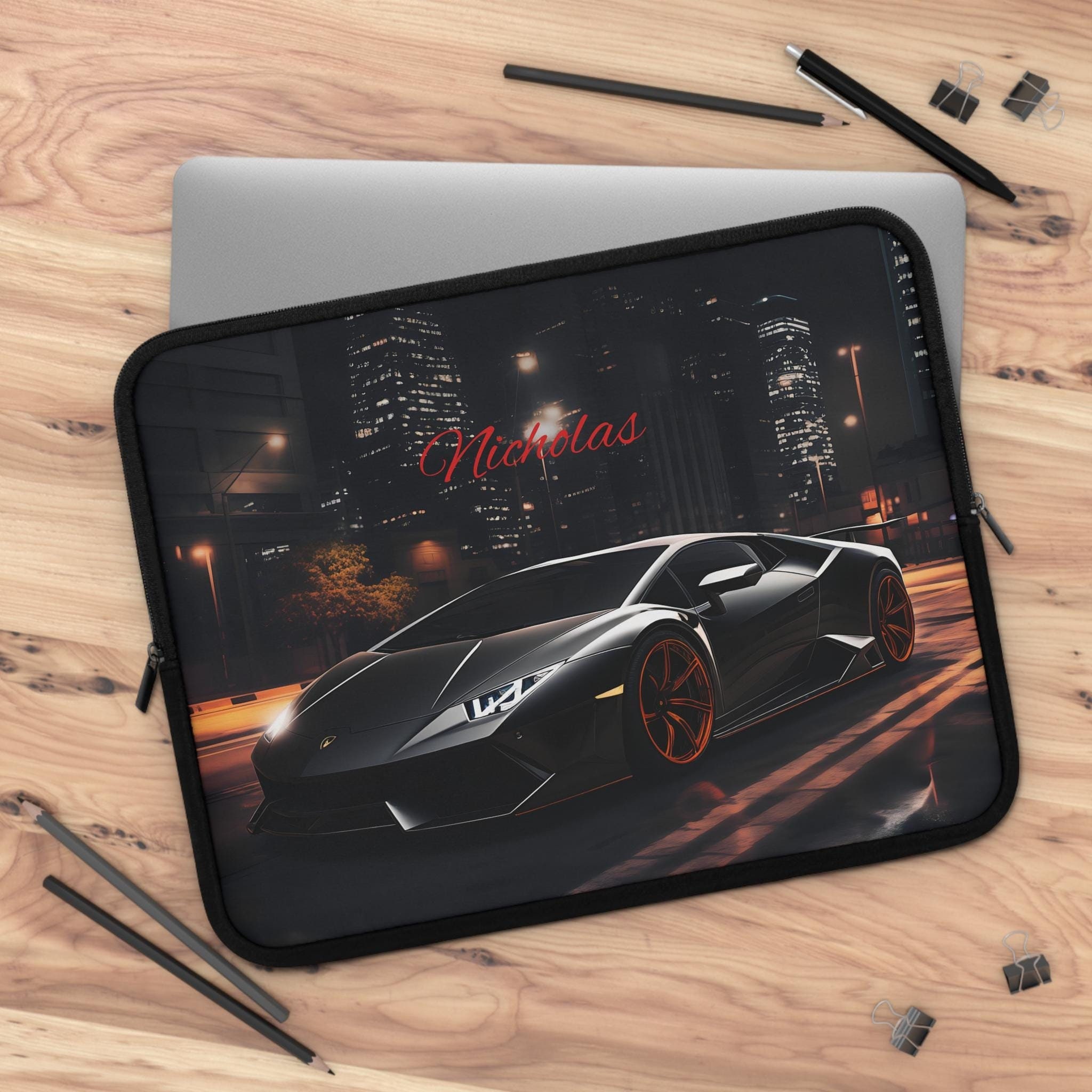 Personalized Black Lamborghini Laptop Sleeve, Custom Tech Case, Gamer ...