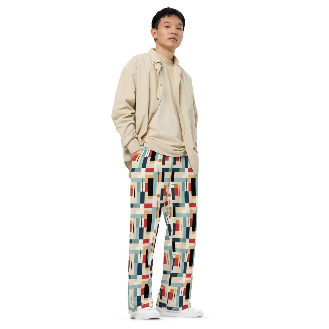 Geometric 90's Style Men's Wide Lounge Sweatpants Retro Sweatpants for ...