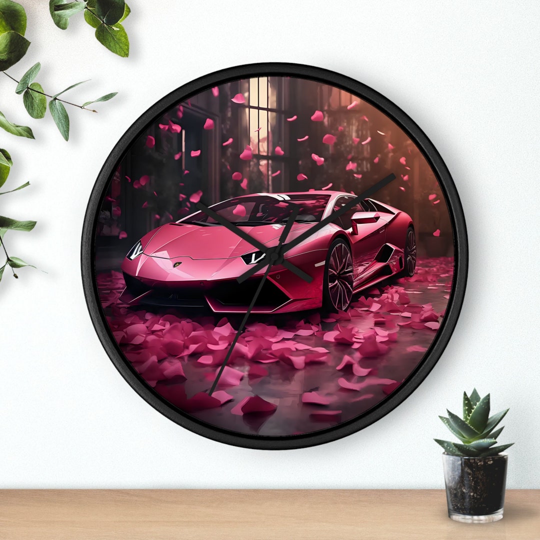 Wall Clock, Hot Pink Lamborghini Modern Stylish Wall Art Room Decor ...