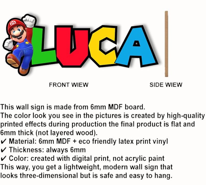 Super Mario Luigi Kids Nursery Young Room Door Wooden Wall Art Signs ...
