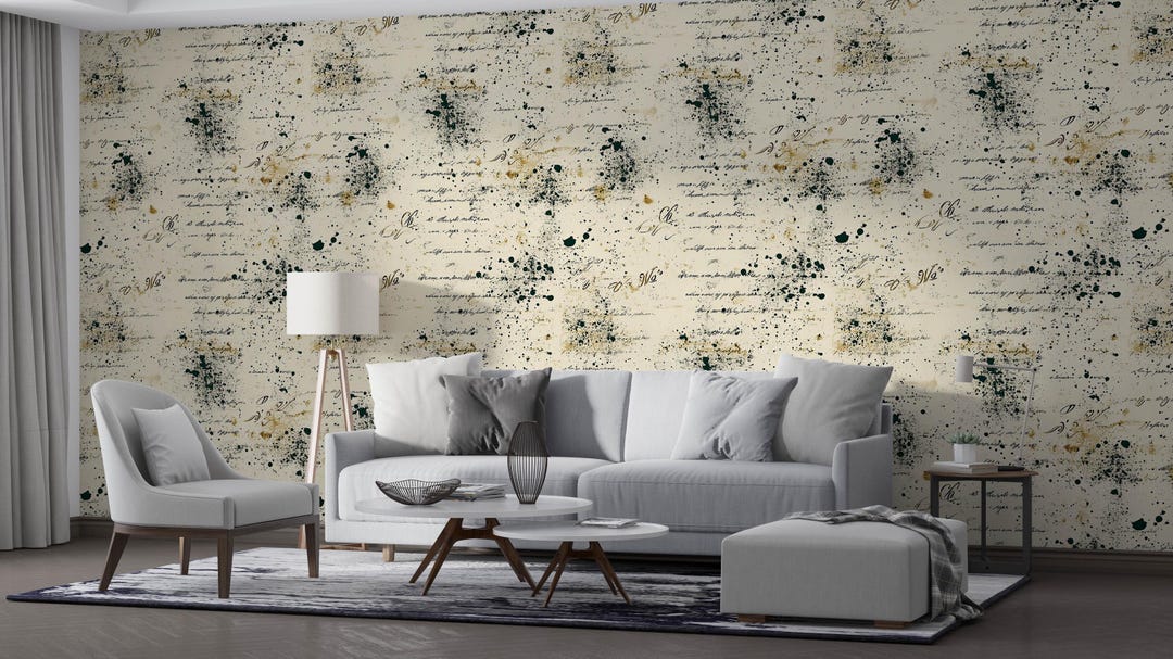 Vintage Ink Script Livingroom Wallpaper, Abstract Splatter Bedroom ...