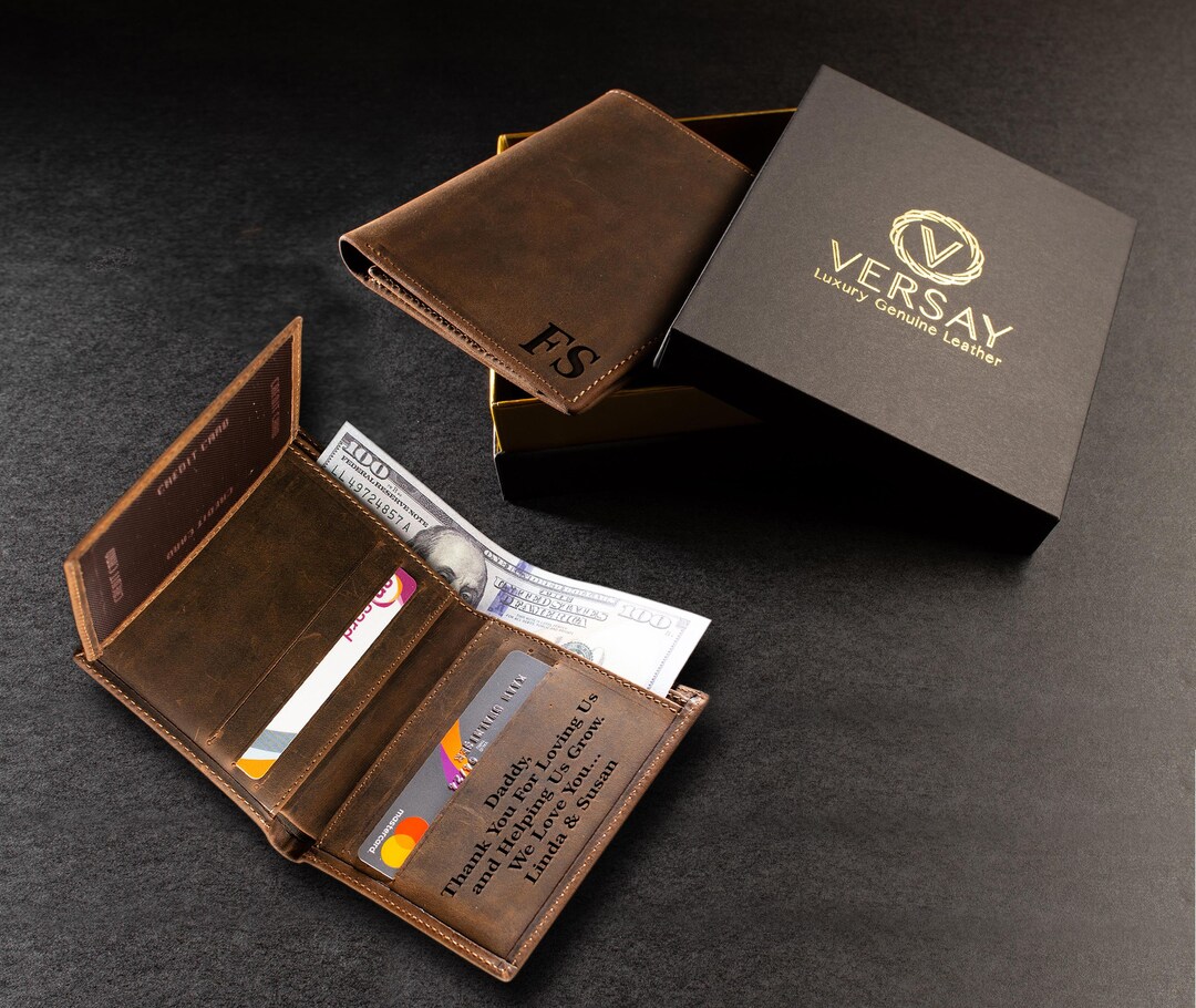 Engraved Genuine Leather Custom Wallet, Personalized Leather Wallet ...