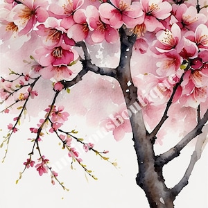 Sakura Print Blossom Tree Watercolor Cherry Blossom Tree Watercolor Art ...