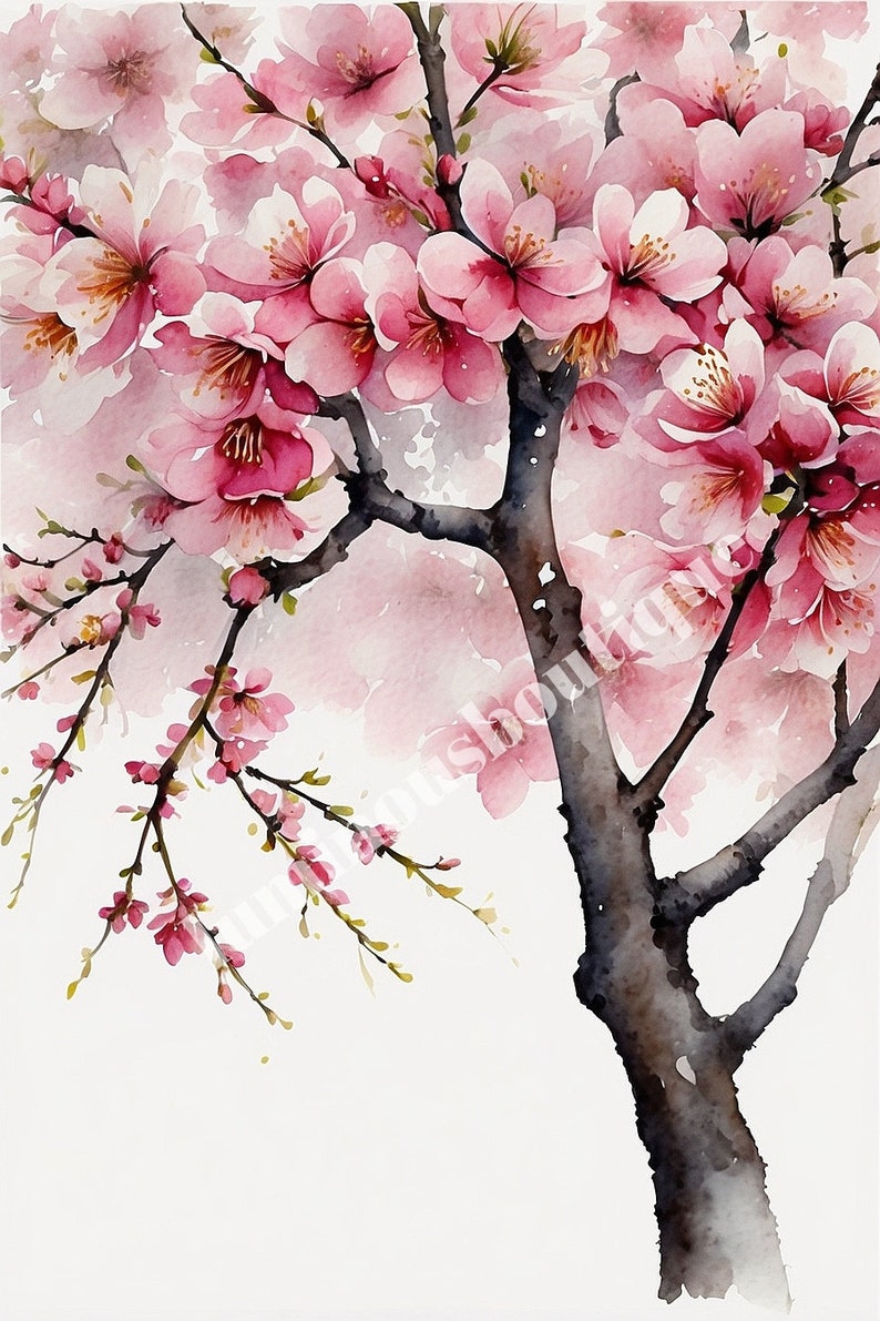 Sakura Print Blossom Tree Watercolor Cherry Blossom Tree Watercolor Art ...