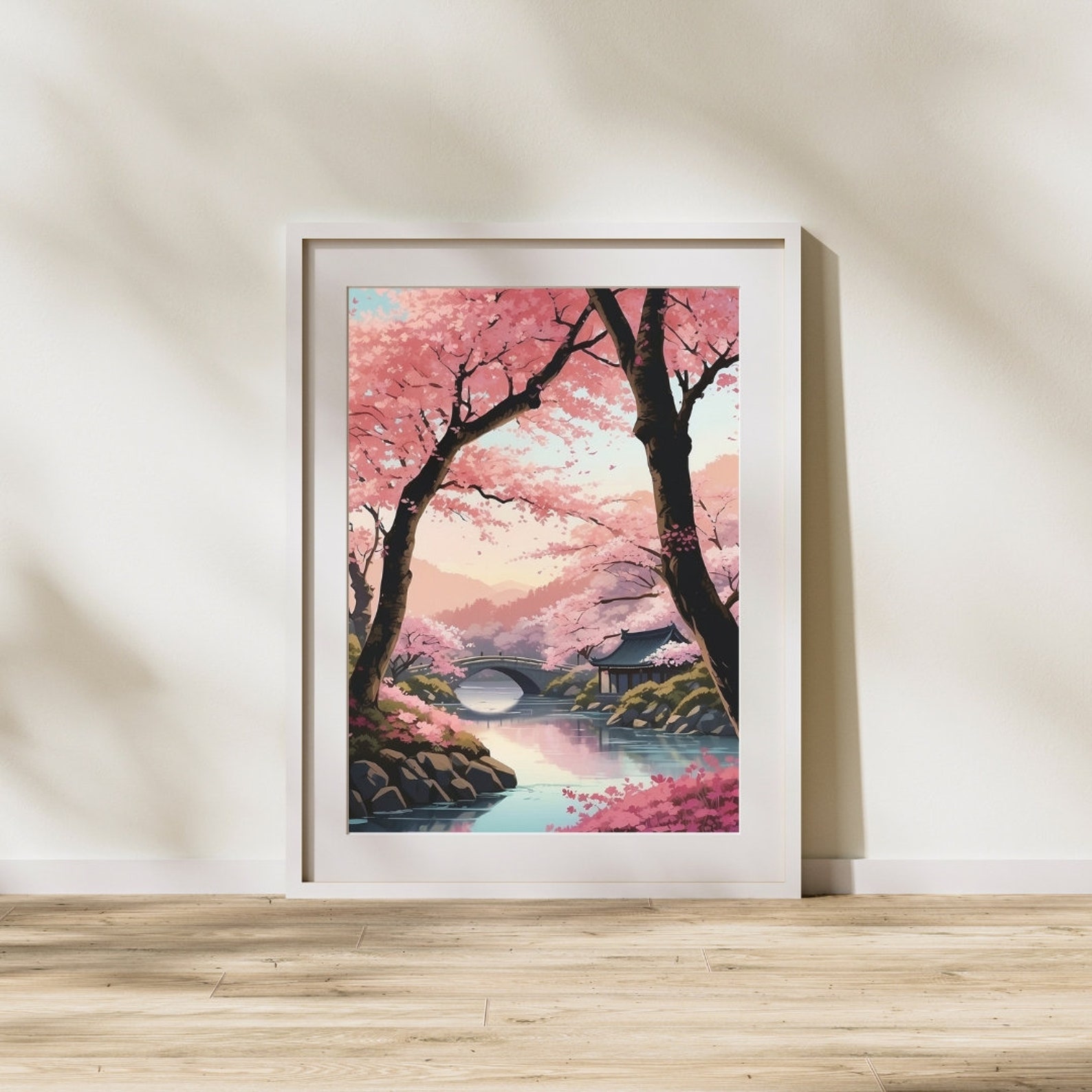Japanese Sakura Tree Cherry Blossom Digital Wall Art Print - Tranquil ...