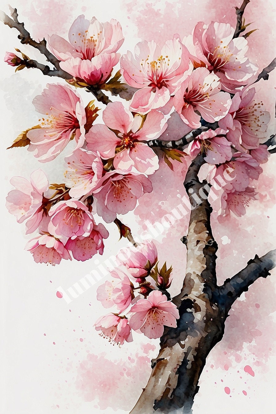Sakura Print Blossom Tree Watercolor Cherry Blossom Tree Watercolor Art ...