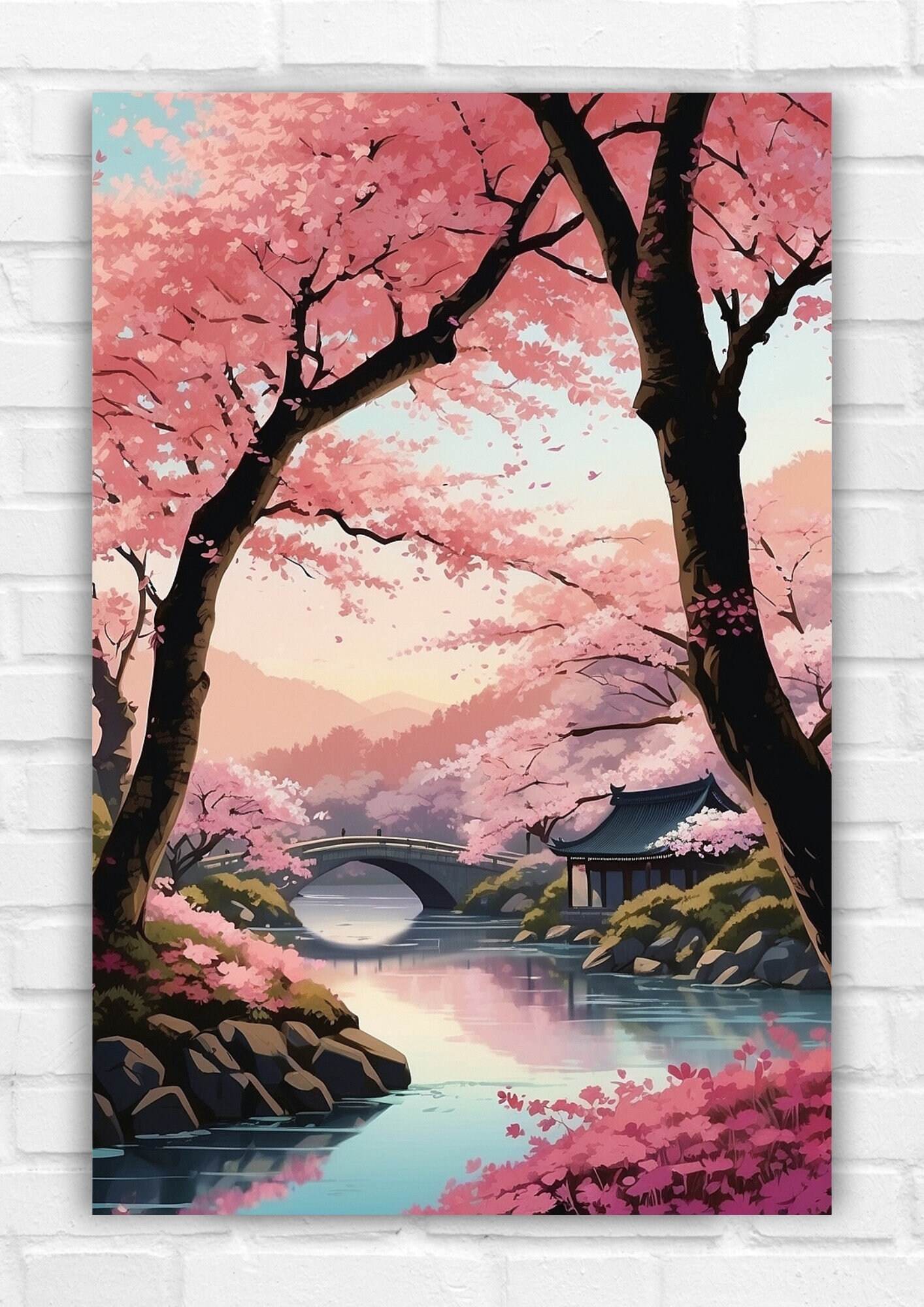 Japanese Sakura Tree Cherry Blossom Digital Wall Art Print - Tranquil ...