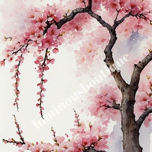 Sakura Print Blossom Tree Watercolor Cherry Blossom Tree Watercolor Art ...