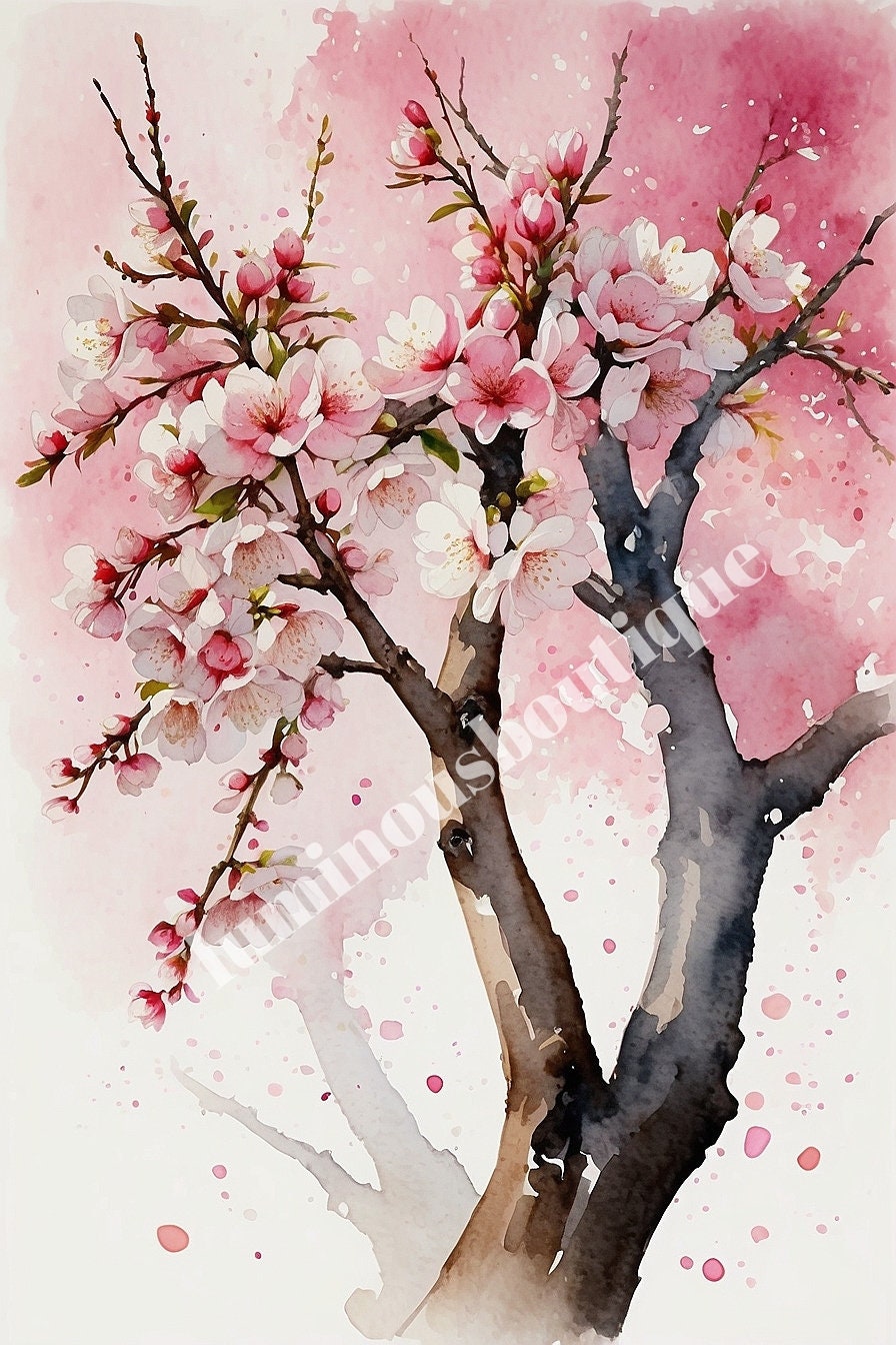 Sakura Print Blossom Tree Watercolor Cherry Blossom Tree Watercolor Art ...
